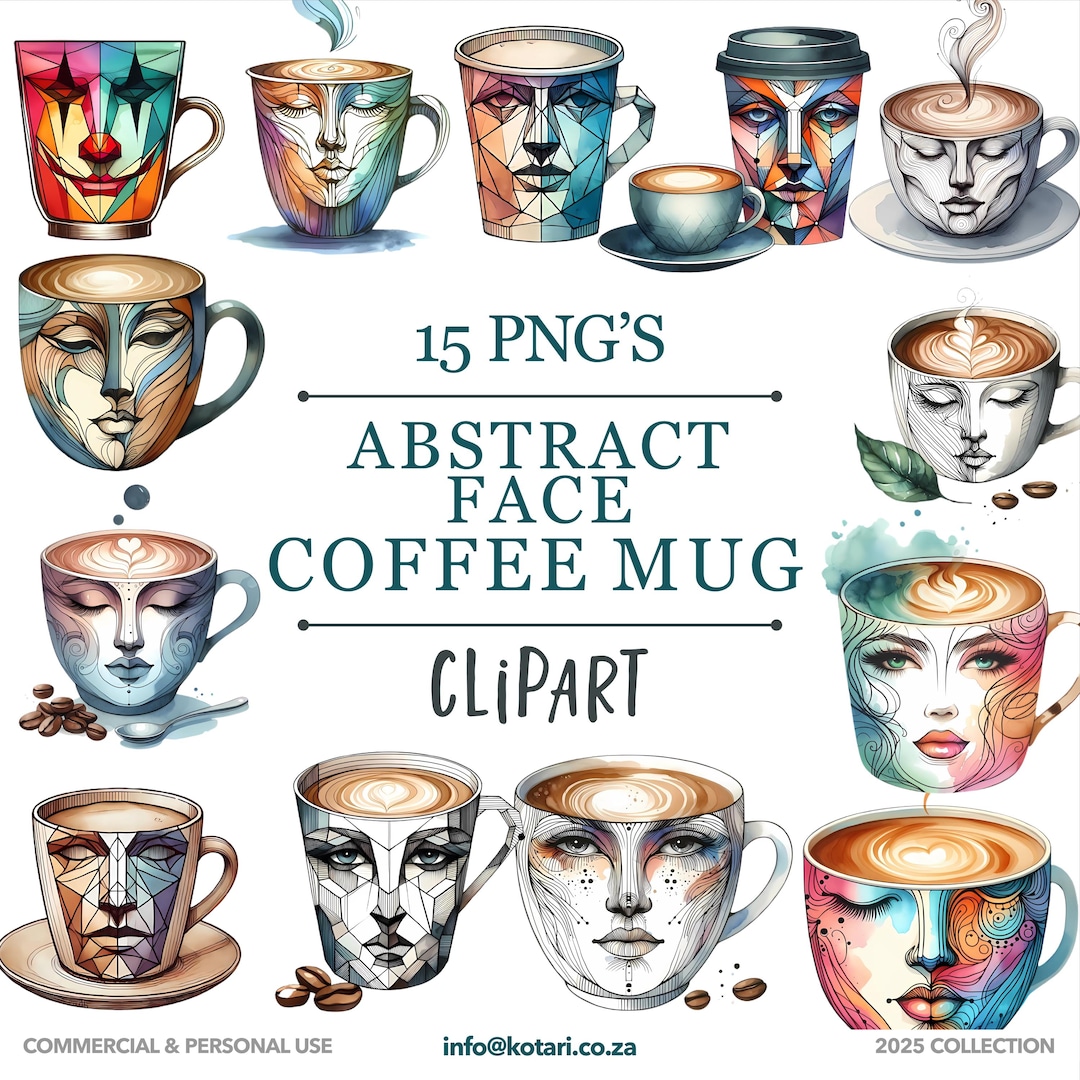Abstract Face Coffee Mugs - Transparent PNG Clipart - Commercial Use - Etsy
