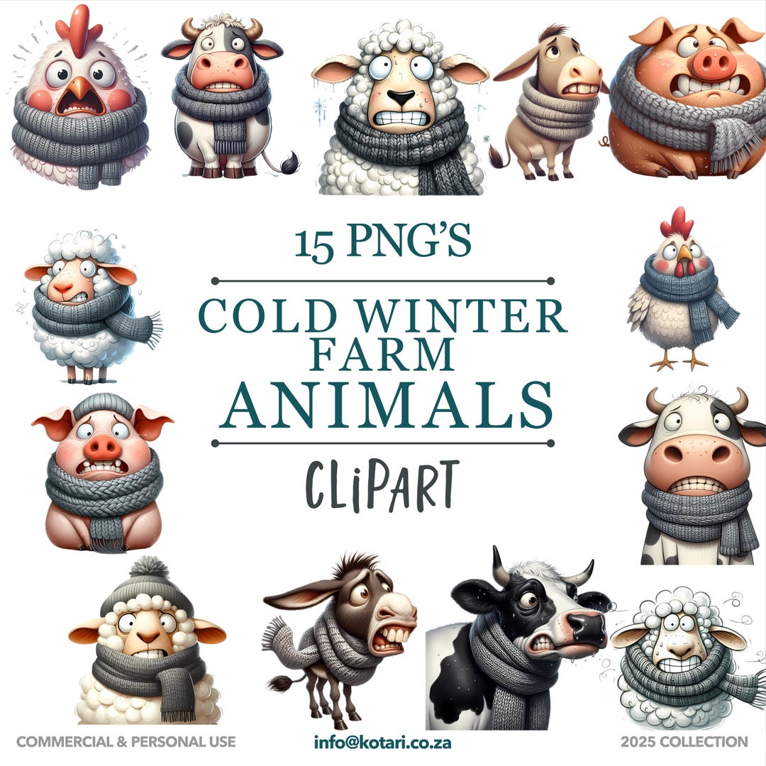 Cold Winter Farm Animals - Transparent PNG Clipart - Commercial Use - Etsy