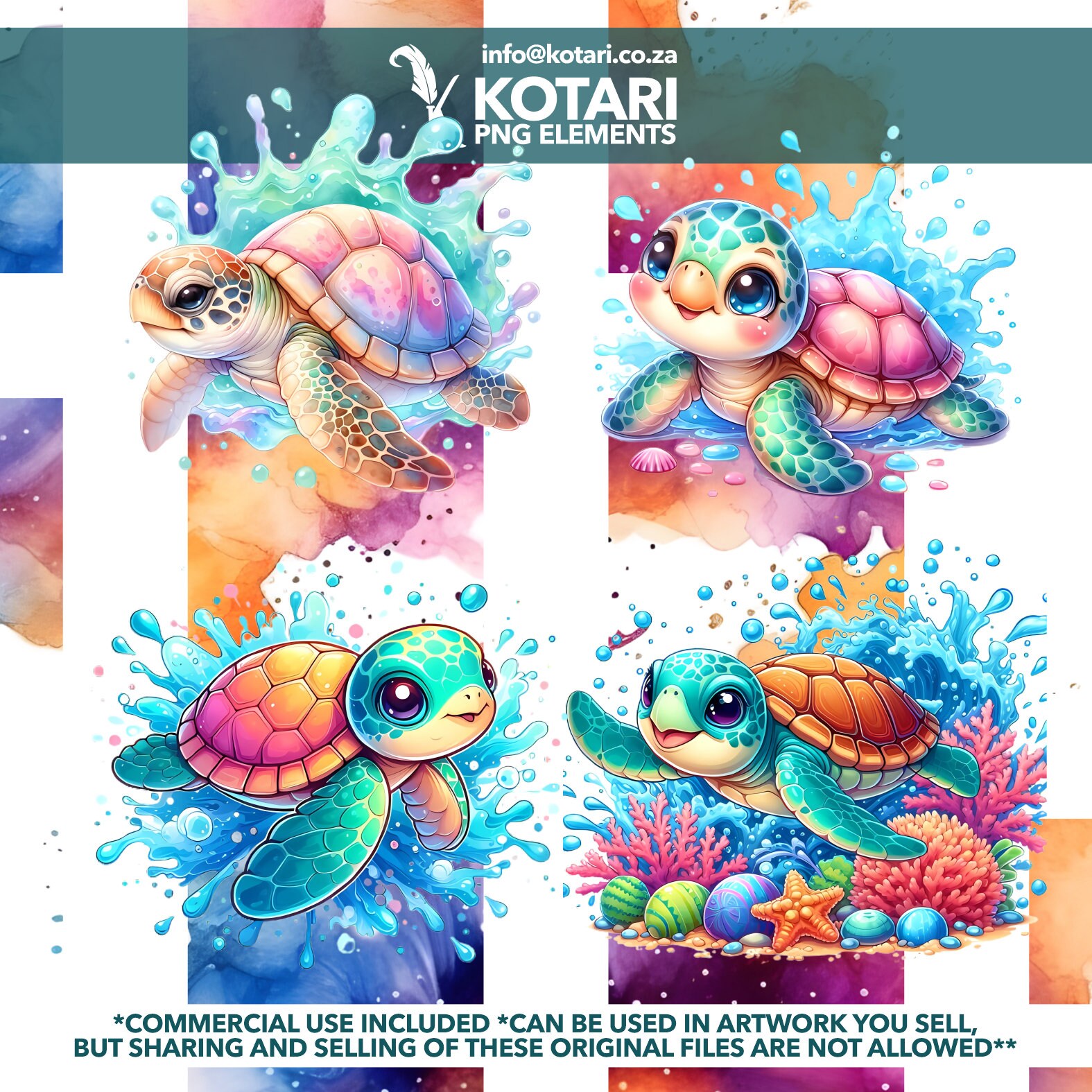 Cute Sea Turtles Transparent PNG Clipart Commercial Use - Etsy