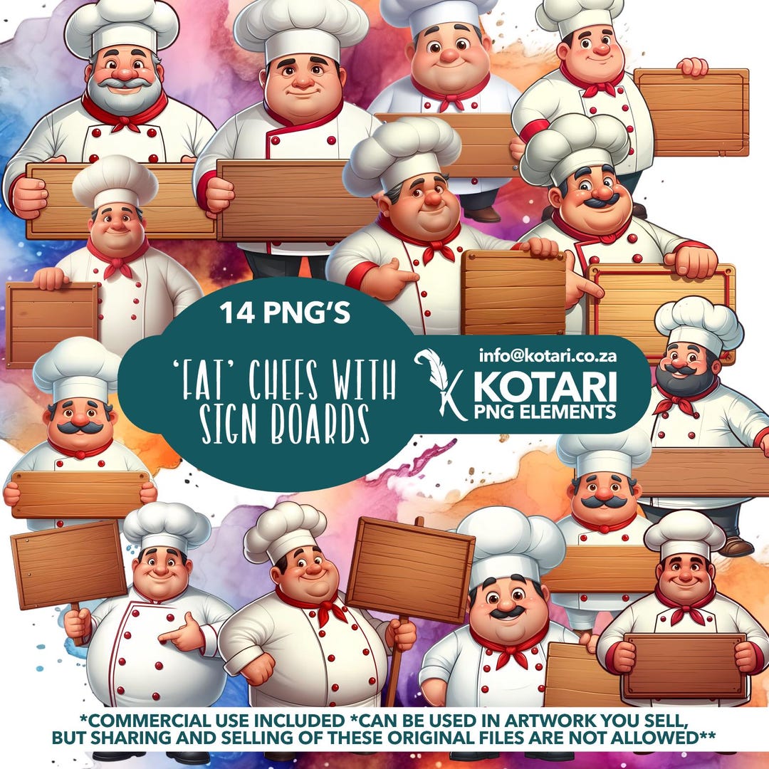 Fat Chef With Signs - Transparent PNG Clipart - Commercial Use - Etsy