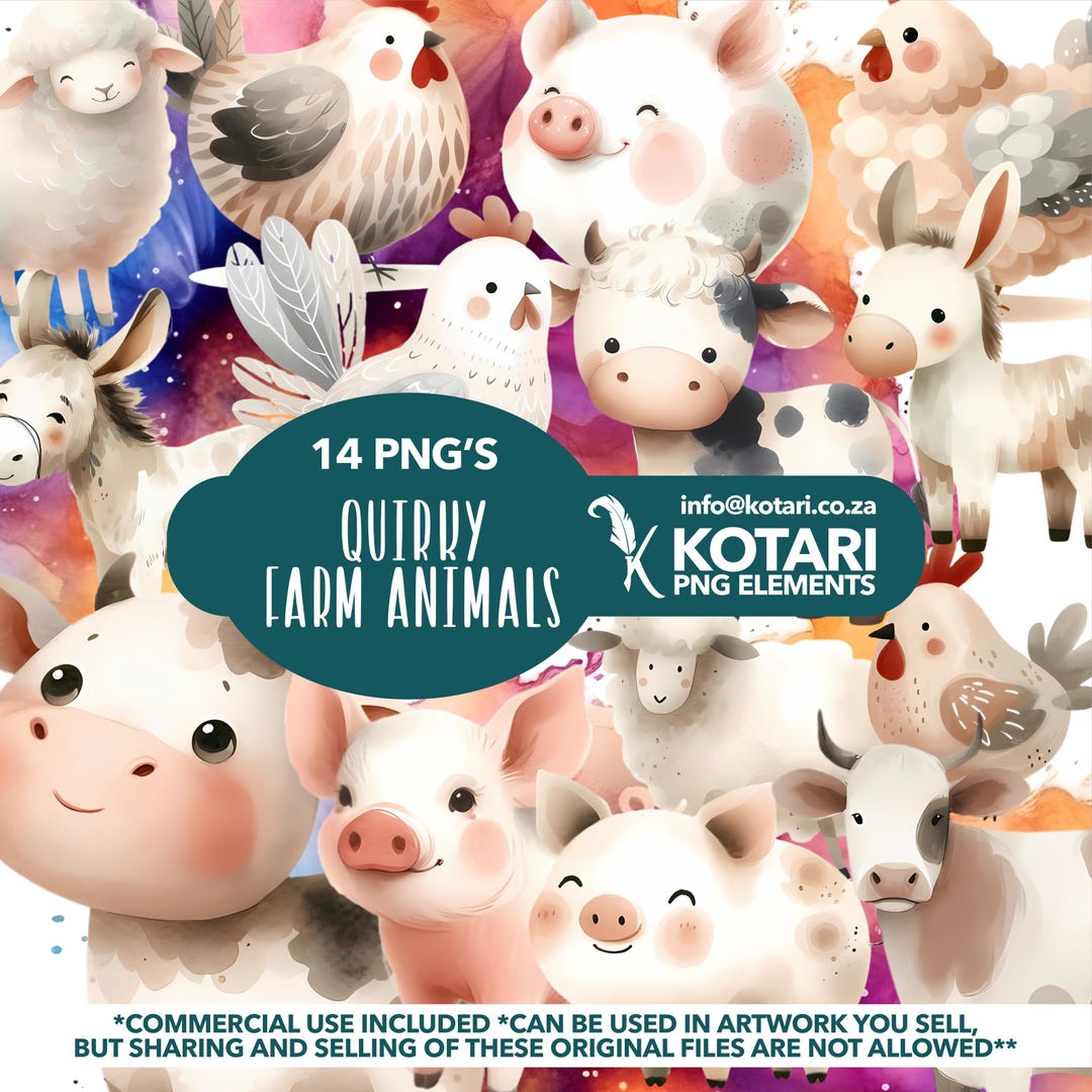 Quirky Farm Animals - Transparent PNG Clipart - Commercial Use - Etsy