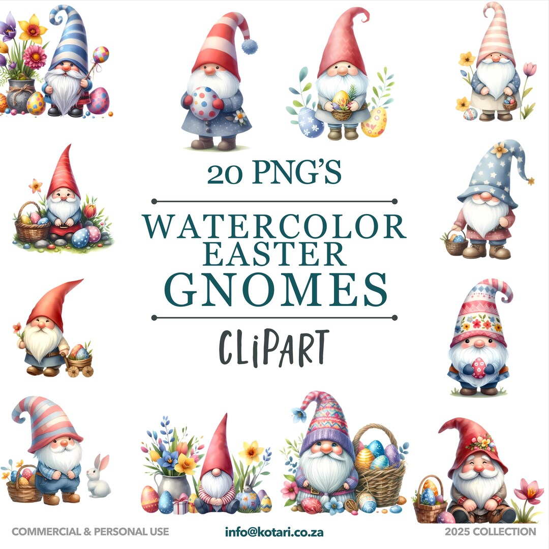 Watercolor Easter Gnomes - Transparent PNG Clipart - Commercial Use - Etsy