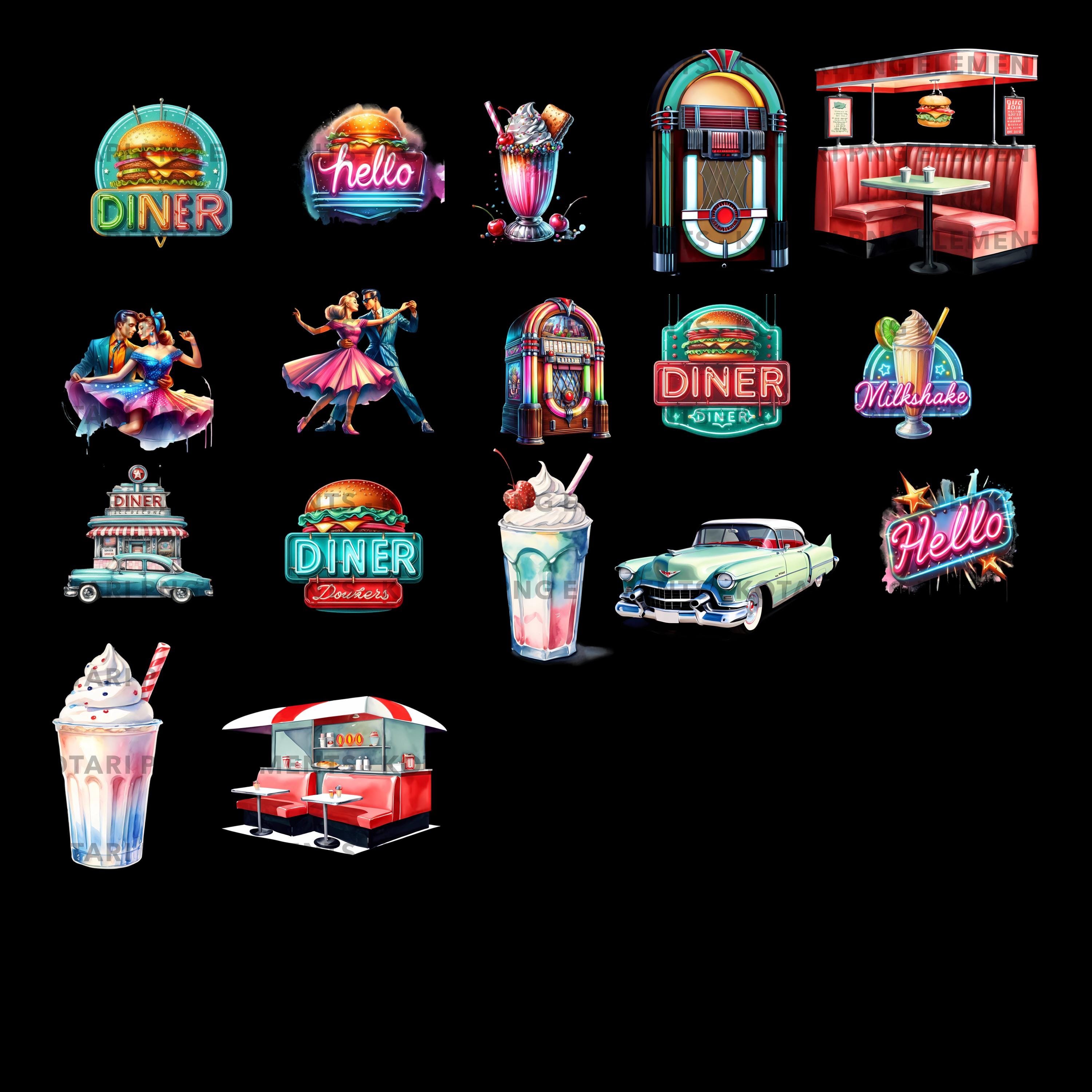 Retro Diner - Transparent PNG Clipart - Commercial Use - Etsy