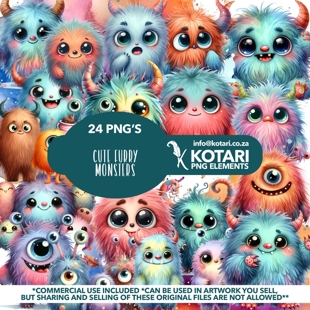 Cute Furry Monsters - Transparent PNG Clipart - Commercial Use - Etsy