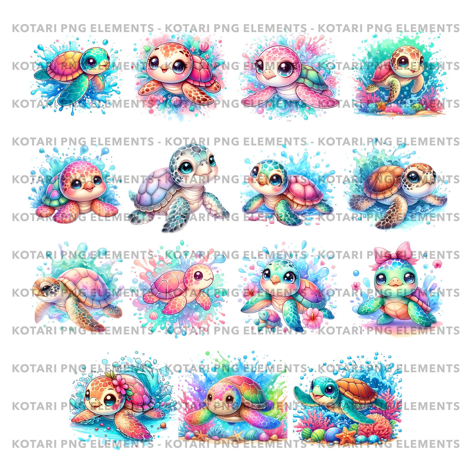 Cute Sea Turtles Transparent PNG Clipart Commercial Use - Etsy