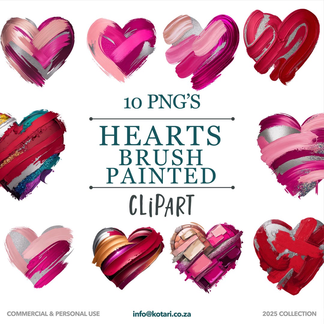 Brush Painted Hearts - Transparent PNG Clipart - Commercial Use - Etsy