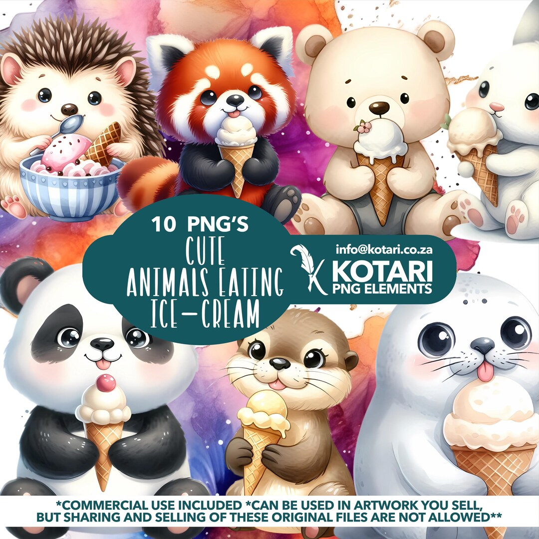 Cute Animals Eating Ice-cream * Transparent PNG Clipart - Commercial ...