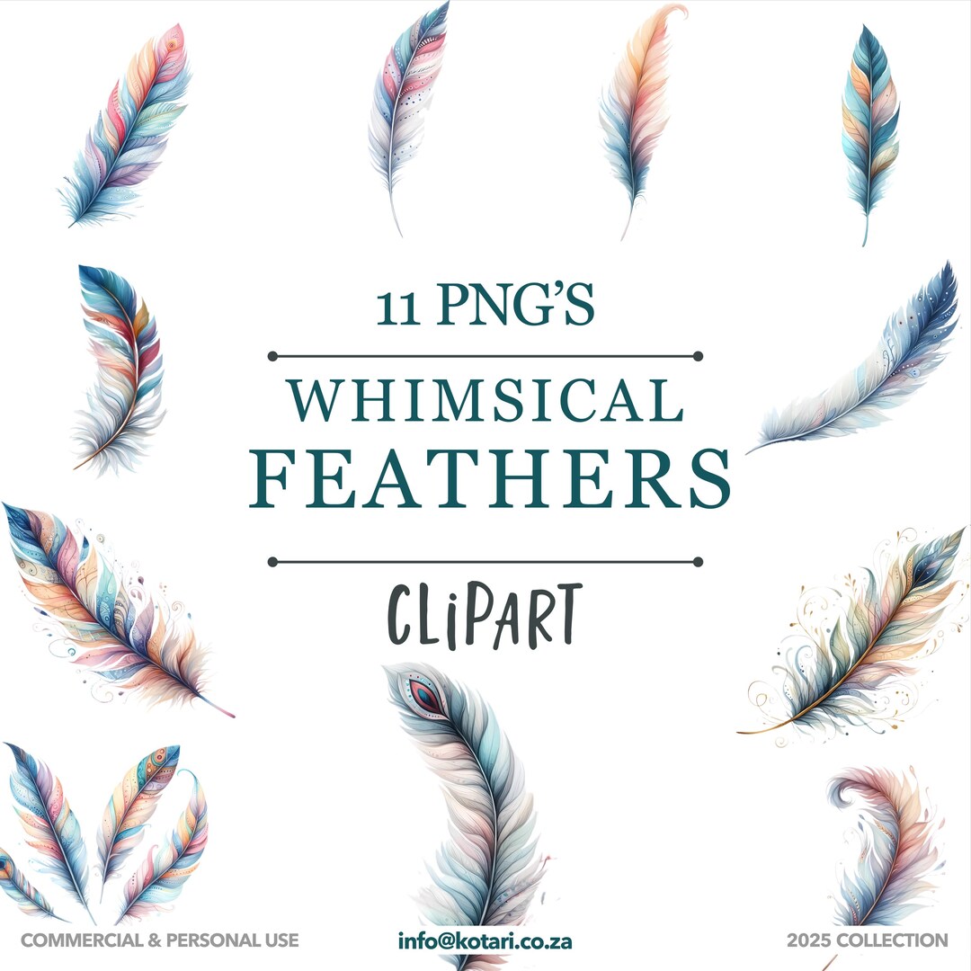Whimsical Feather - Transparent PNG Clipart - Commercial Use - Etsy