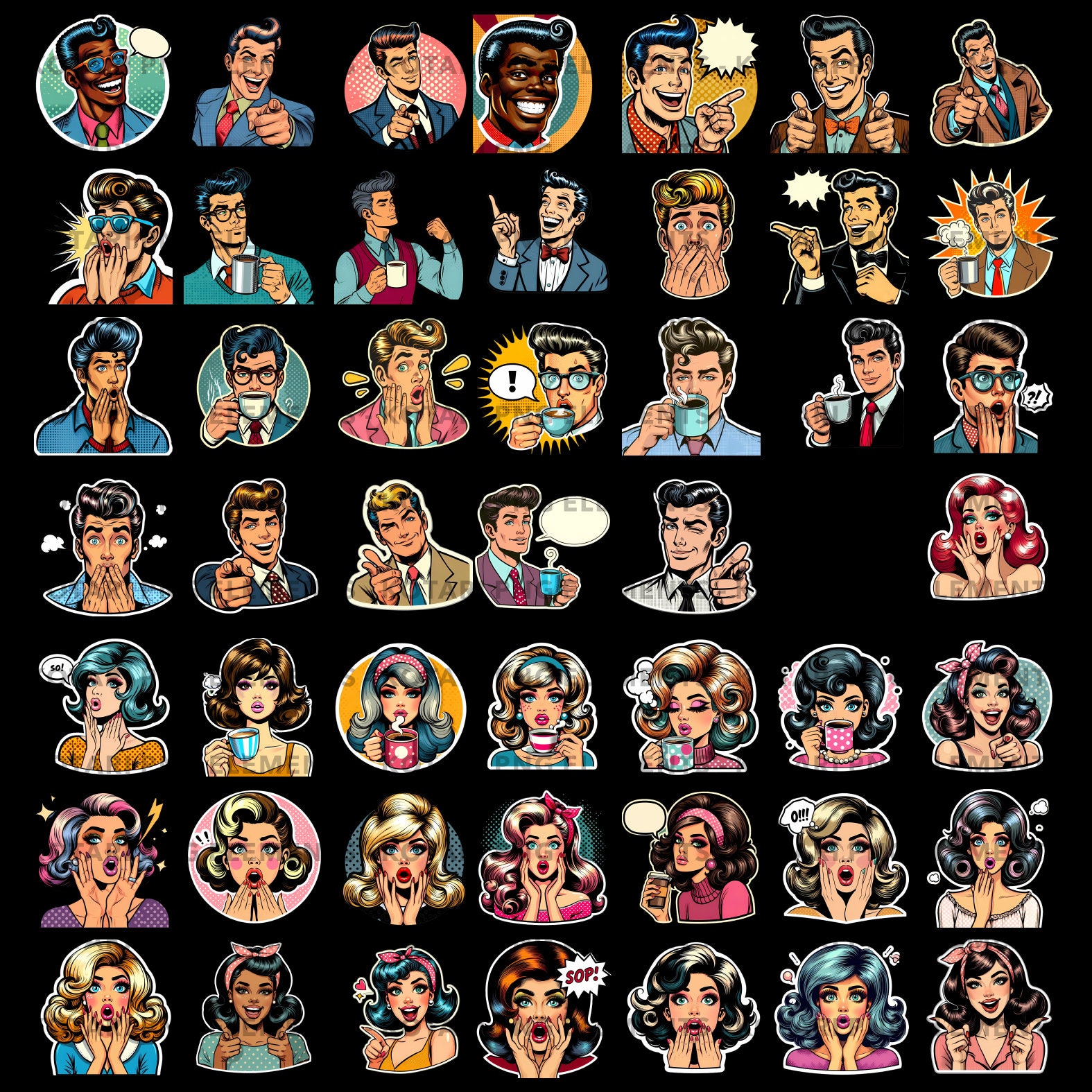 Pop Art Characters - Transparent PNG Clipart - Commercial Use - Etsy