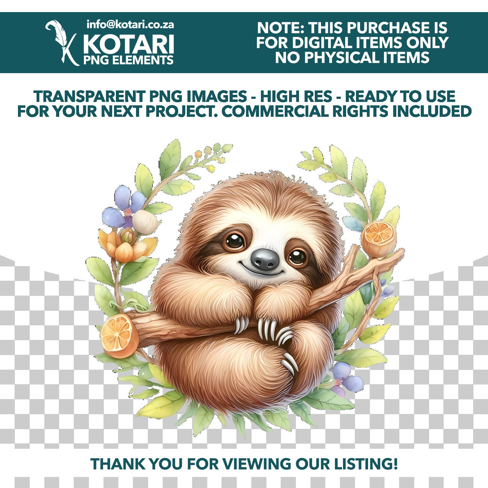 Cute Sloths Transparent PNG Clipart Commercial Use - Etsy