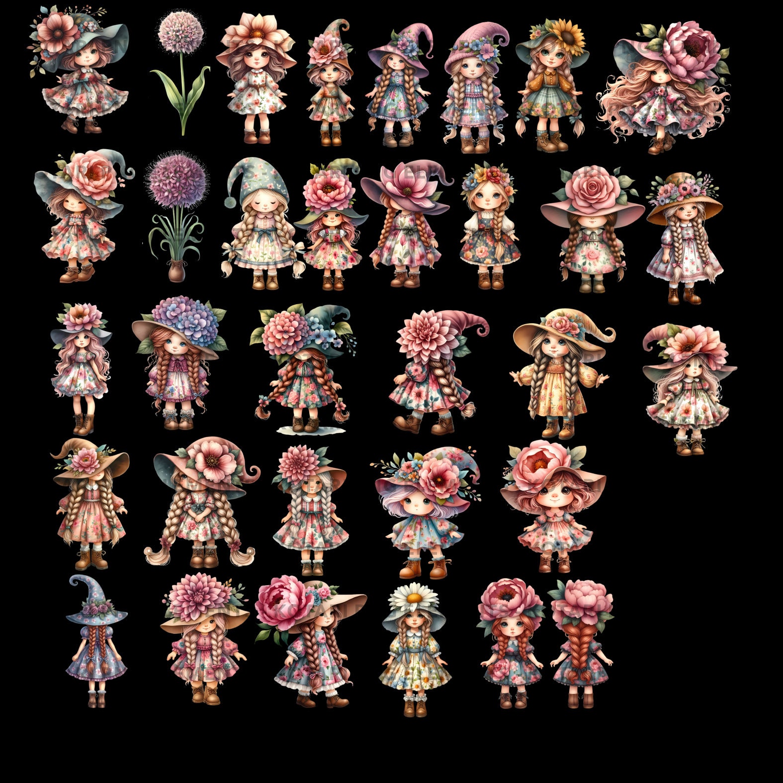 Floral Female Gnomes - Transparent PNG Clipart - Commercial Use - Etsy