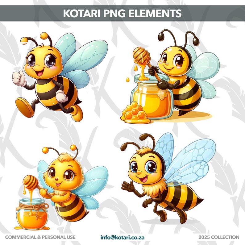 Cartoon Bees - Transparent PNG Clipart - Commercial Use - Etsy