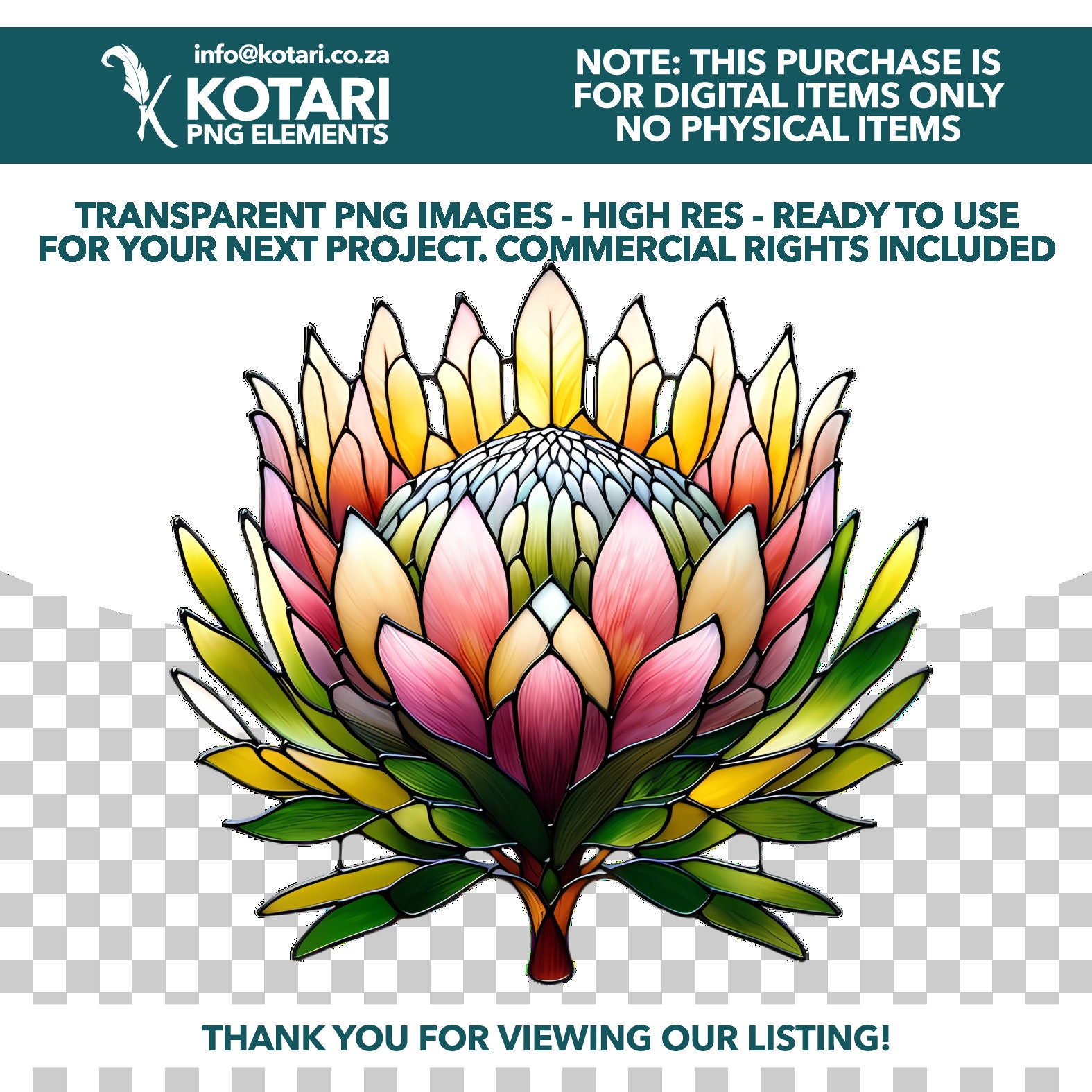 Stained Glass Proteas - Transparent PNG Clipart - Commercial Use - Etsy