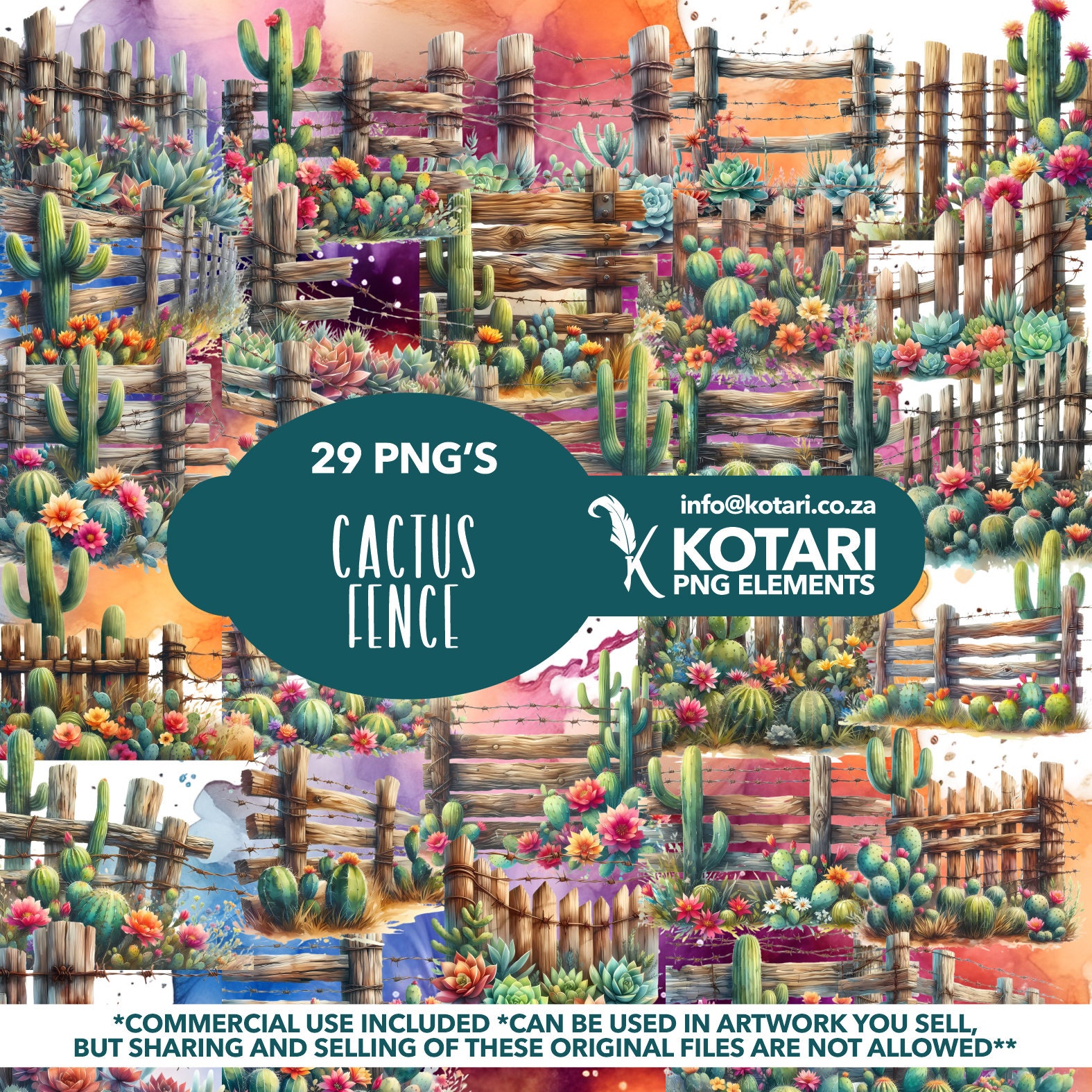 Cactus Fence - Transparent PNG Clipart - Commercial Use - Etsy