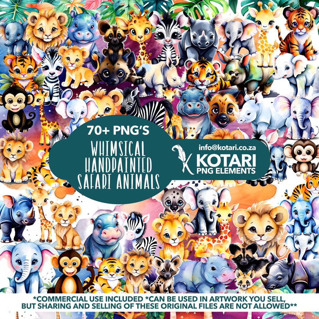 Whimsical Hand Painted Safari Animals - Transparent PNG Clipart ...