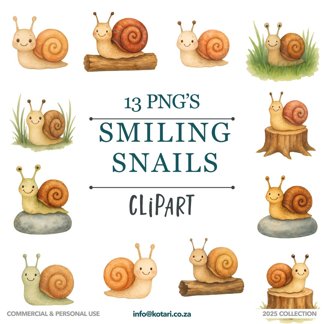Smiling Snails - Transparent PNG Clipart - Commercial Use - Etsy