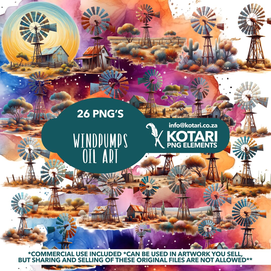 Oil Painted Windpump - Transparent PNG Clipart - Commercial Use - Etsy