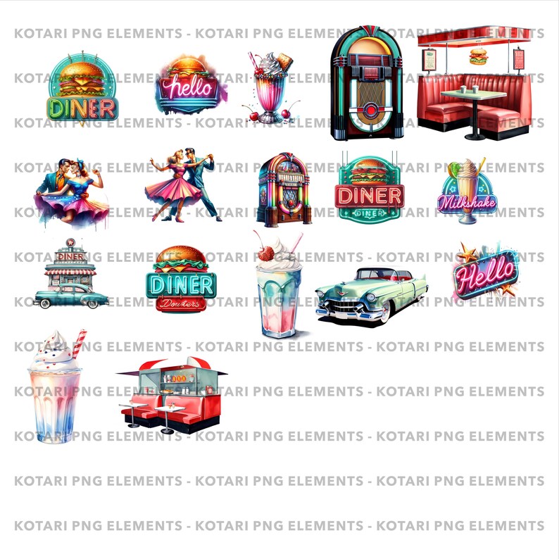 Retro Diner Transparent PNG Clipart Commercial Use - Etsy