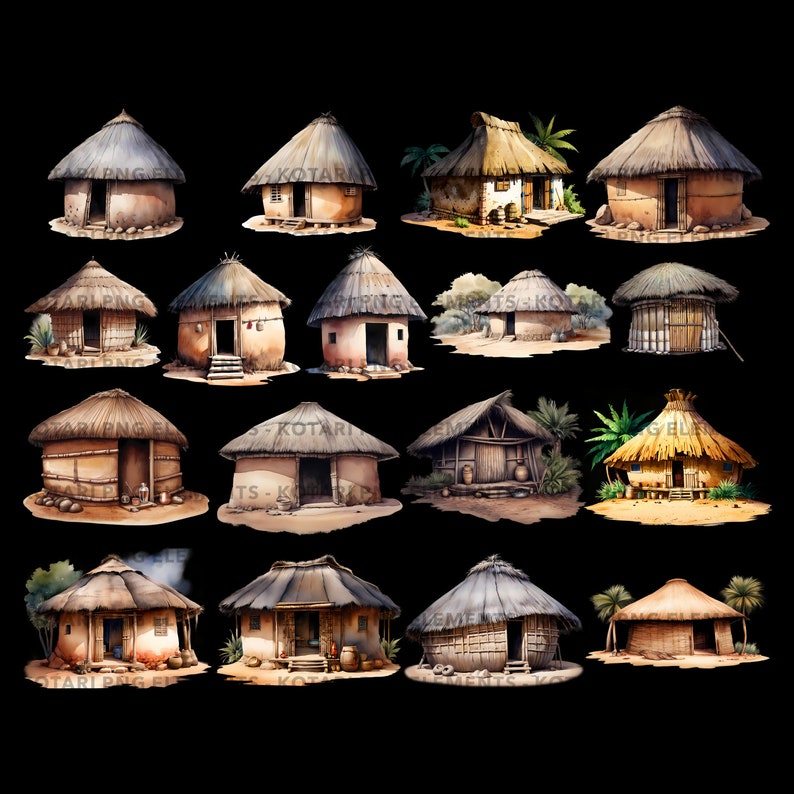African Huts - Transparent PNG Clipart - Commercial Use - Etsy