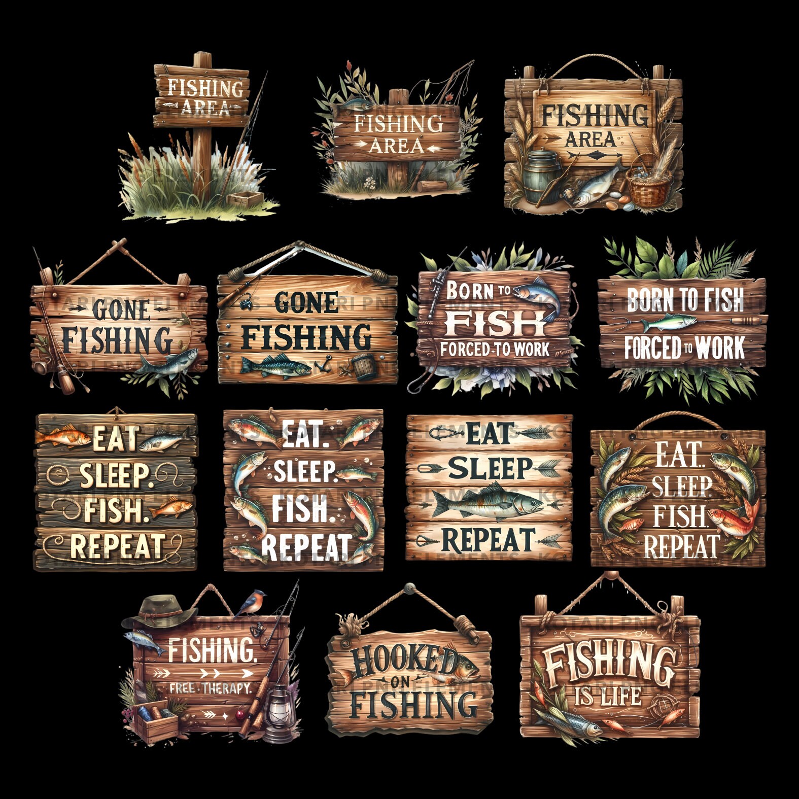 Fishing Signs Transparent PNG Clipart Commercial Use - Etsy