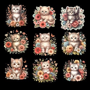 Cute Floral Kitty - Transparent PNG Clipart - Commercial Use - Etsy