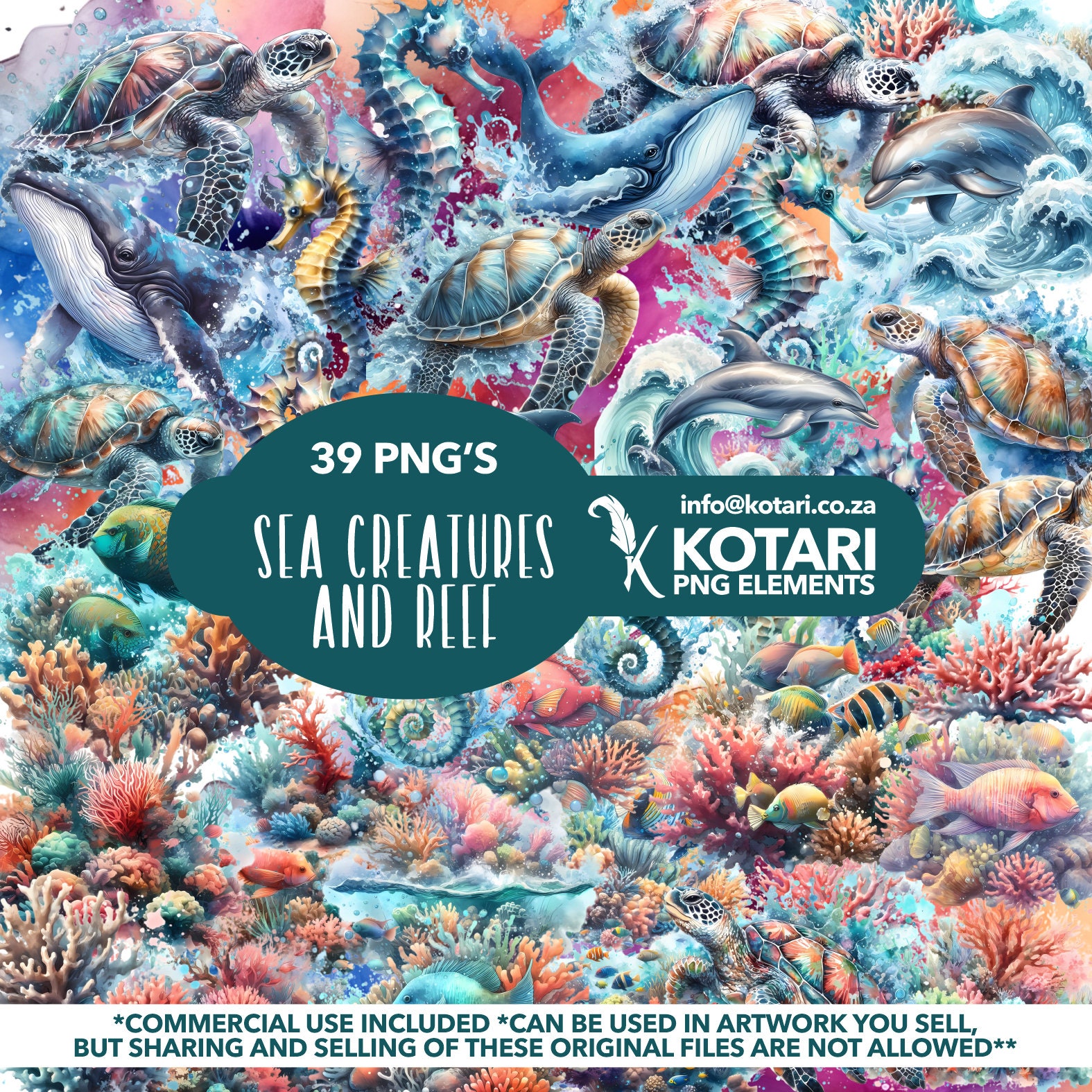 Sea Creatures Transparent PNG Clipart Commercial Use - Etsy