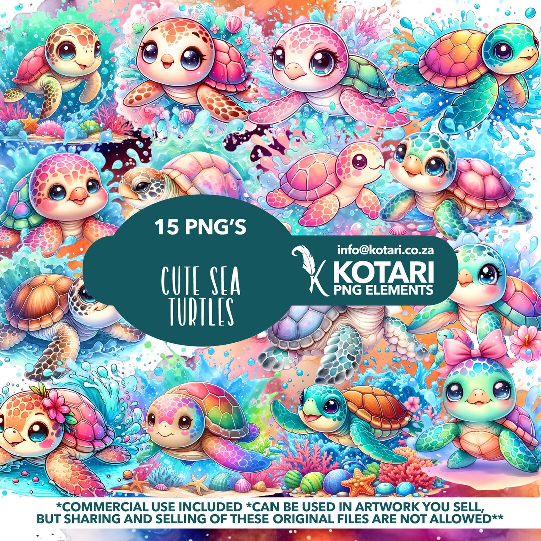 Cute Sea Turtles - Transparent PNG Clipart - Commercial Use - Etsy