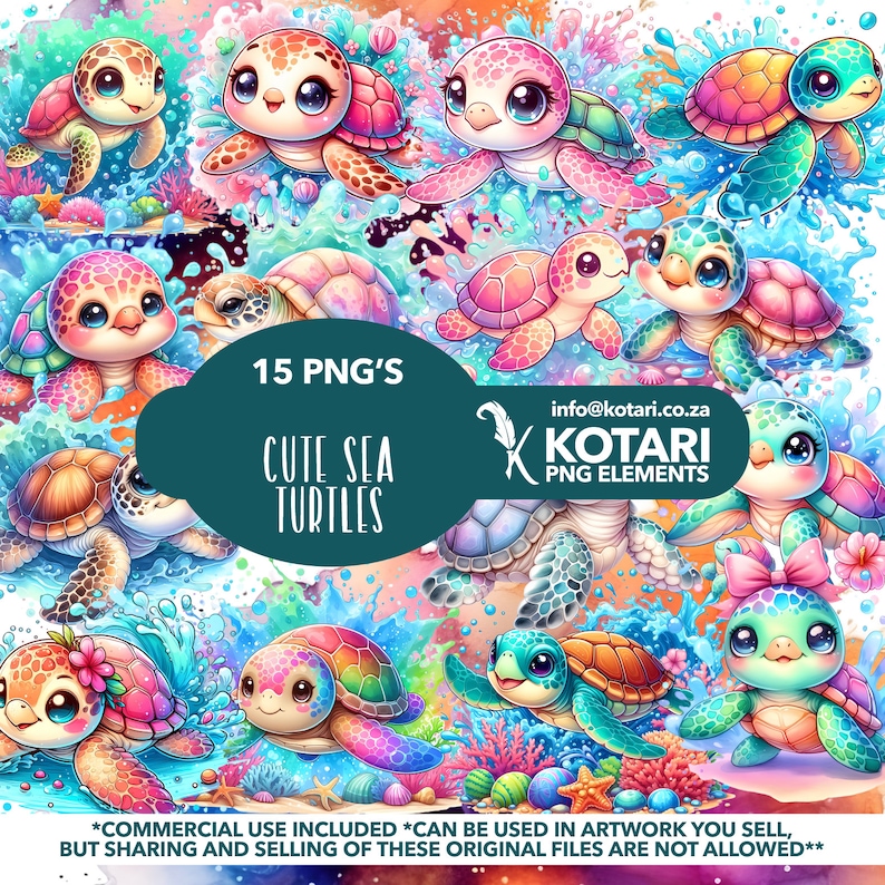Cute Sea Turtles Transparent PNG Clipart Commercial Use - Etsy