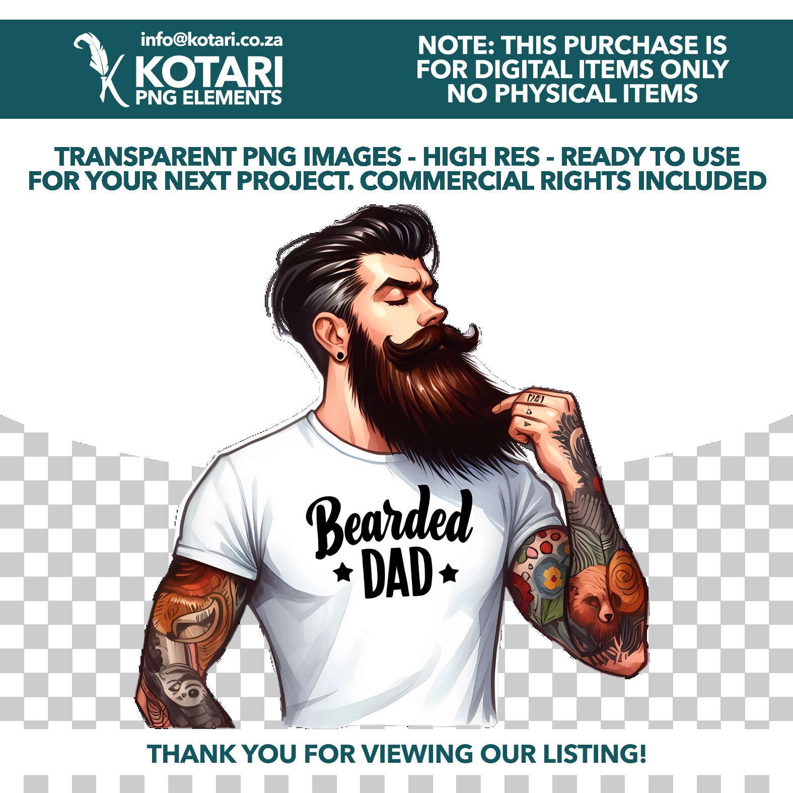 Bearded Tattoo Dad - Transparent PNG Clipart - Commercial Use - Etsy