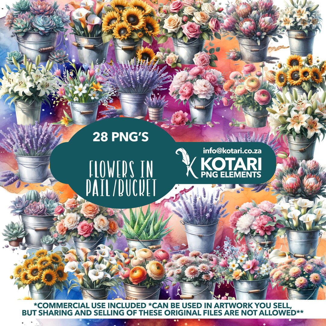 Floral Pail - Transparent PNG Clipart - Commercial Use - Etsy