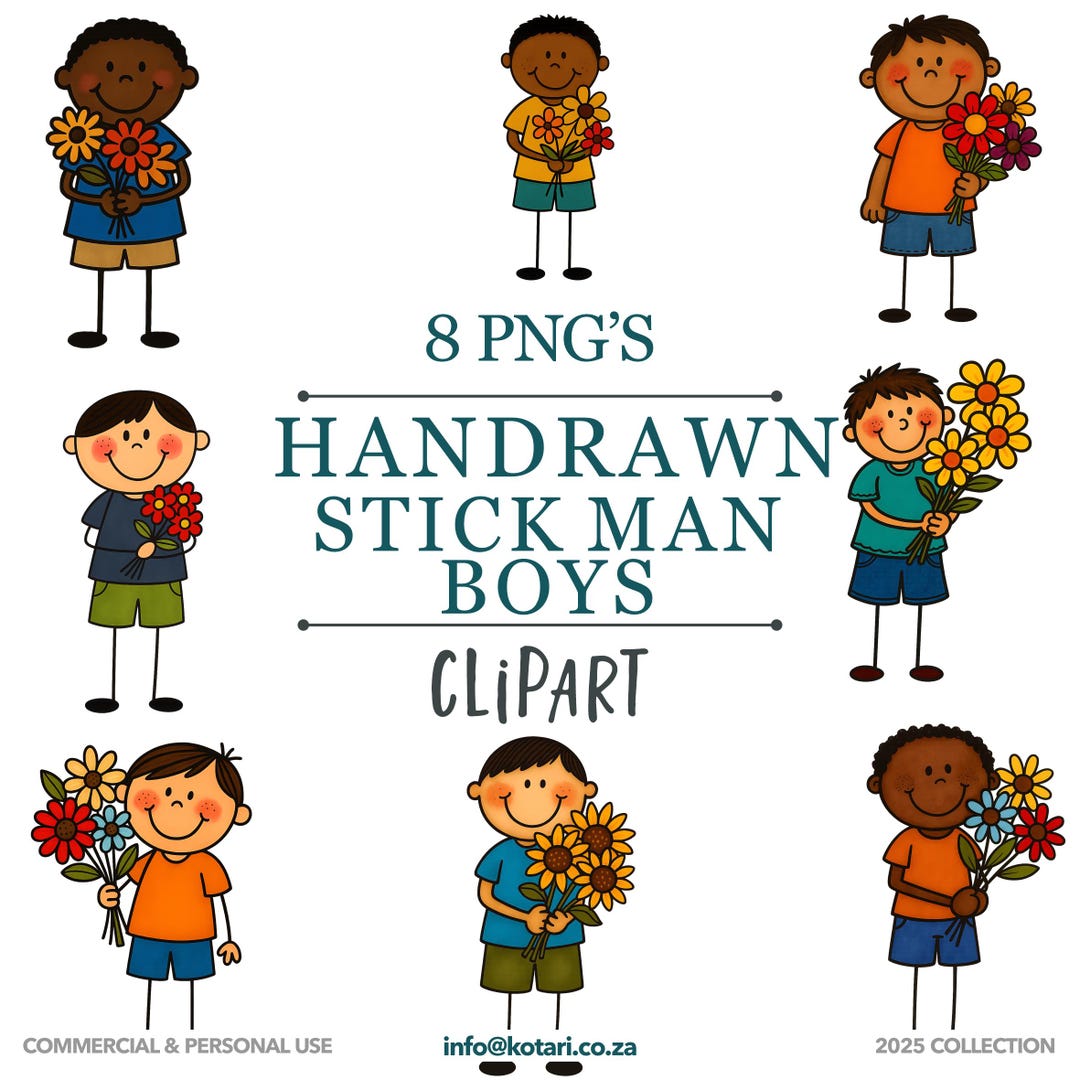 Hand Drawn Stickman Boys - Transparent PNG Clipart - Commercial Use - Etsy