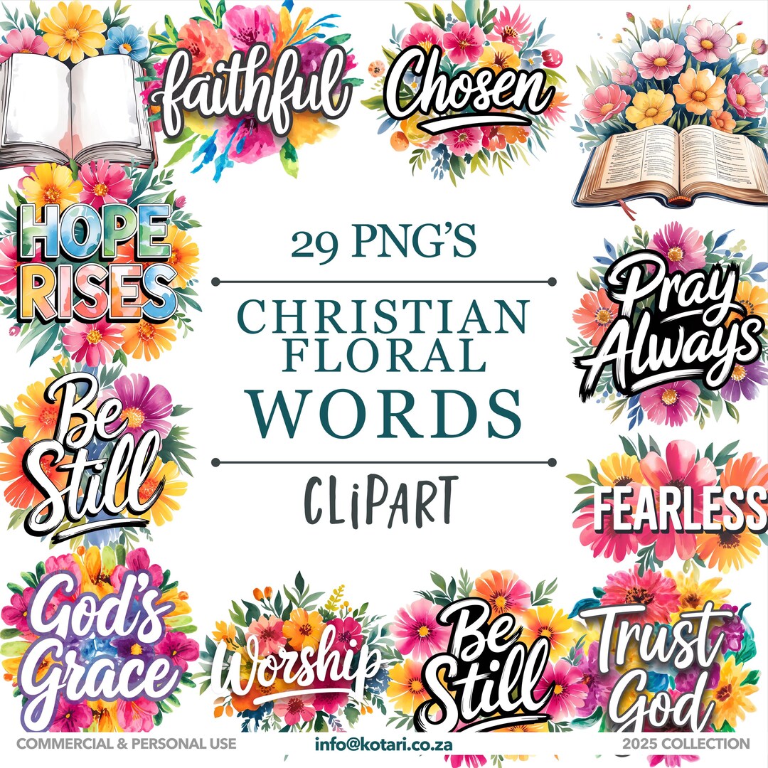Christian Floral Words - Transparent PNG Clipart - Commercial Use - Etsy