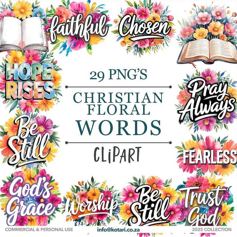 Christian Floral Words - Transparent PNG Clipart - Commercial Use - Etsy