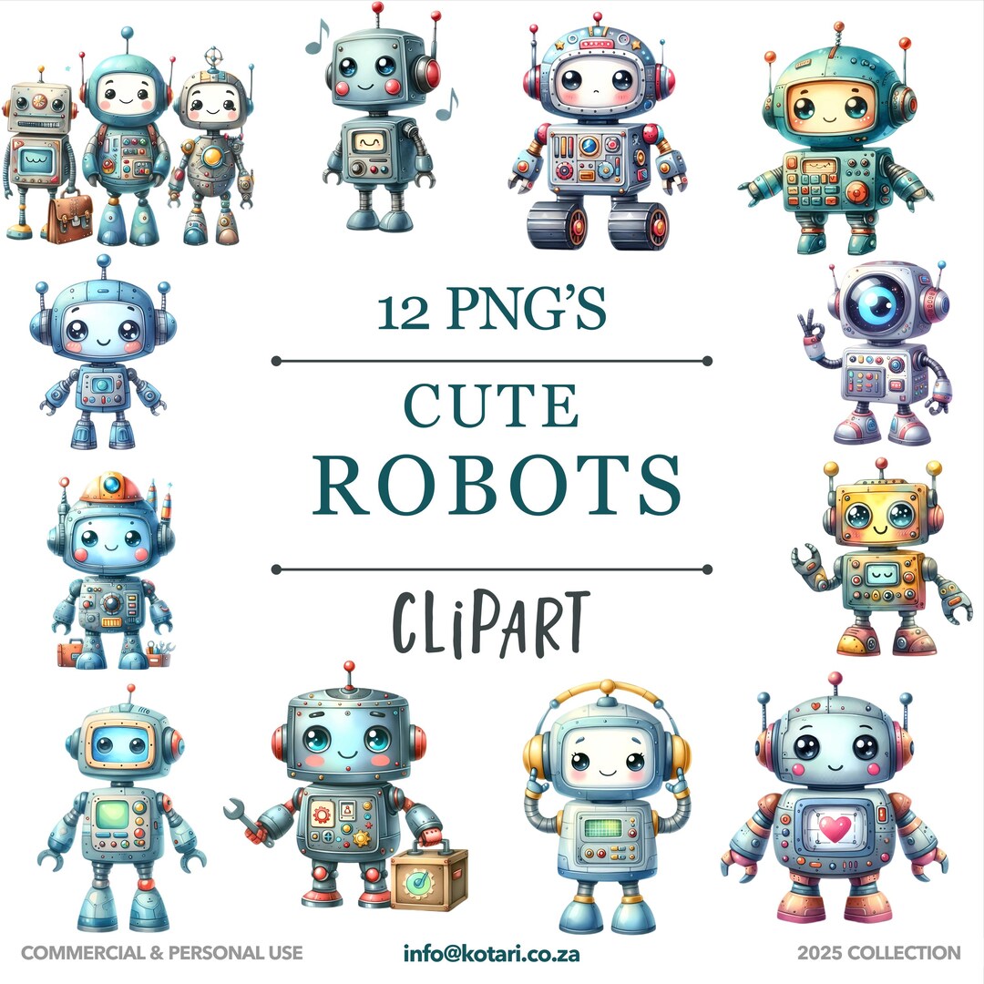 Cute Robots - Transparent PNG Clipart - Commercial Use - Etsy