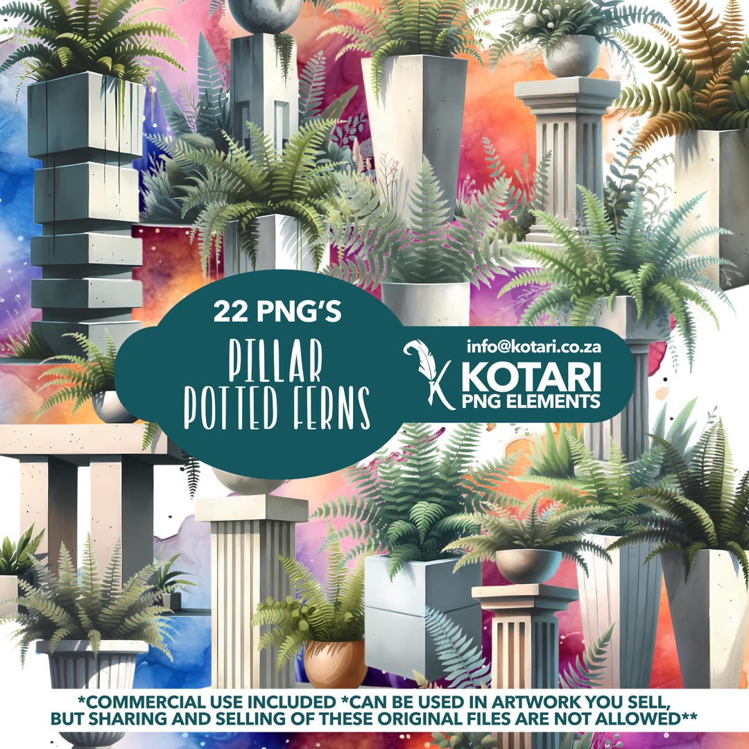 Pillar Potted Fern - Transparent PNG Clipart - Commercial Use - Etsy