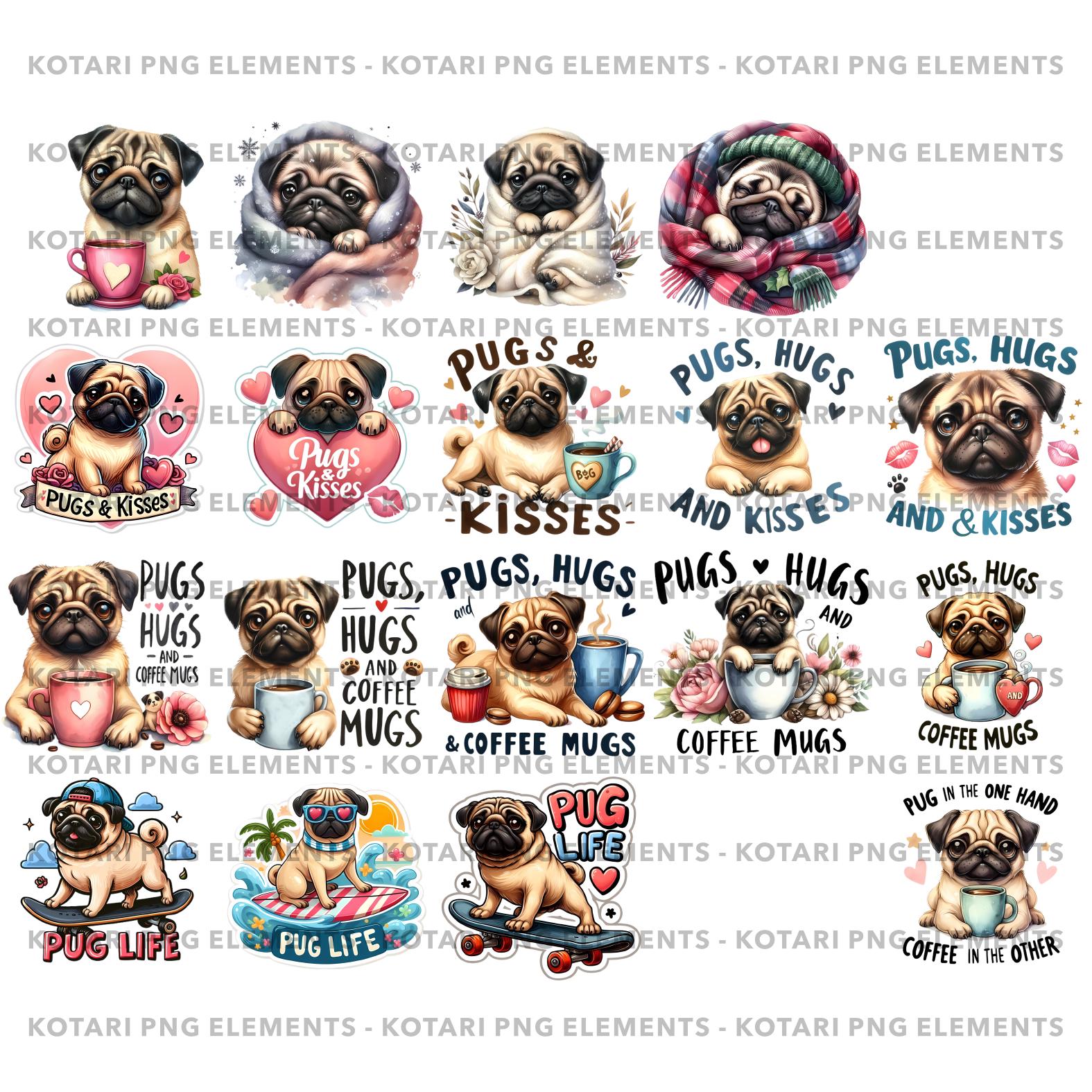 Pug Love - Transparent PNG Clipart - Commercial Use - Etsy