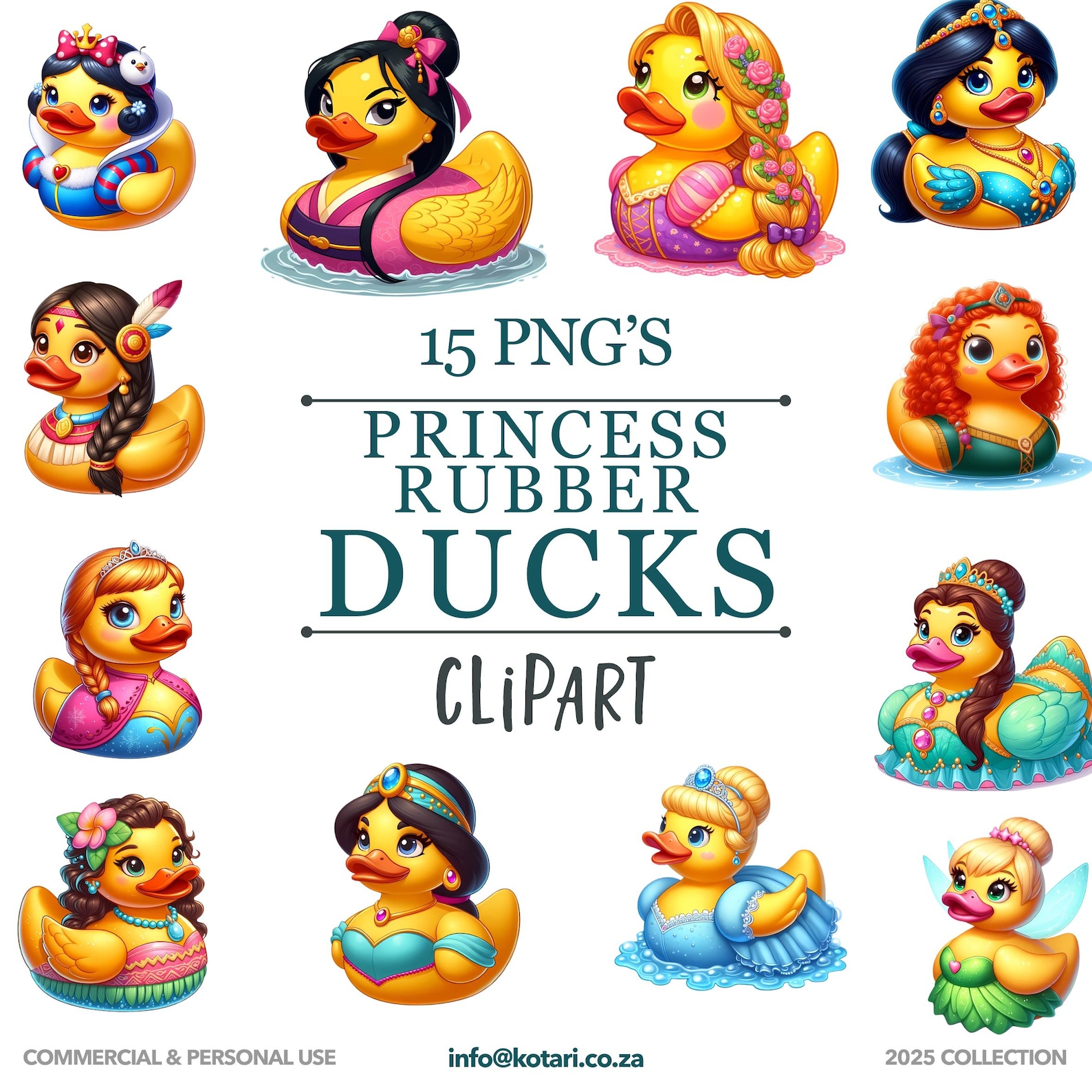 Princess Rubber Ducks - Transparent PNG Clipart - Commercial Use - Etsy