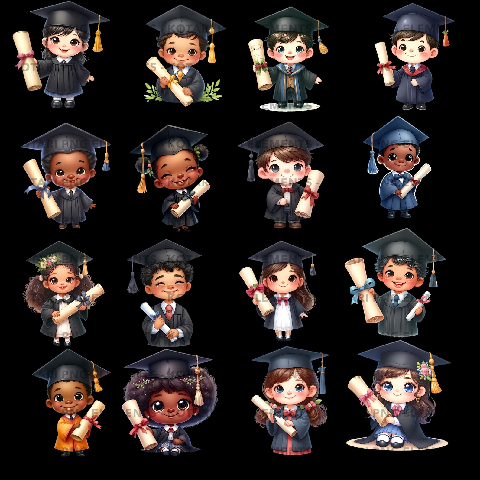 Graduating Children - Transparent PNG Clipart - Commercial Use - Etsy