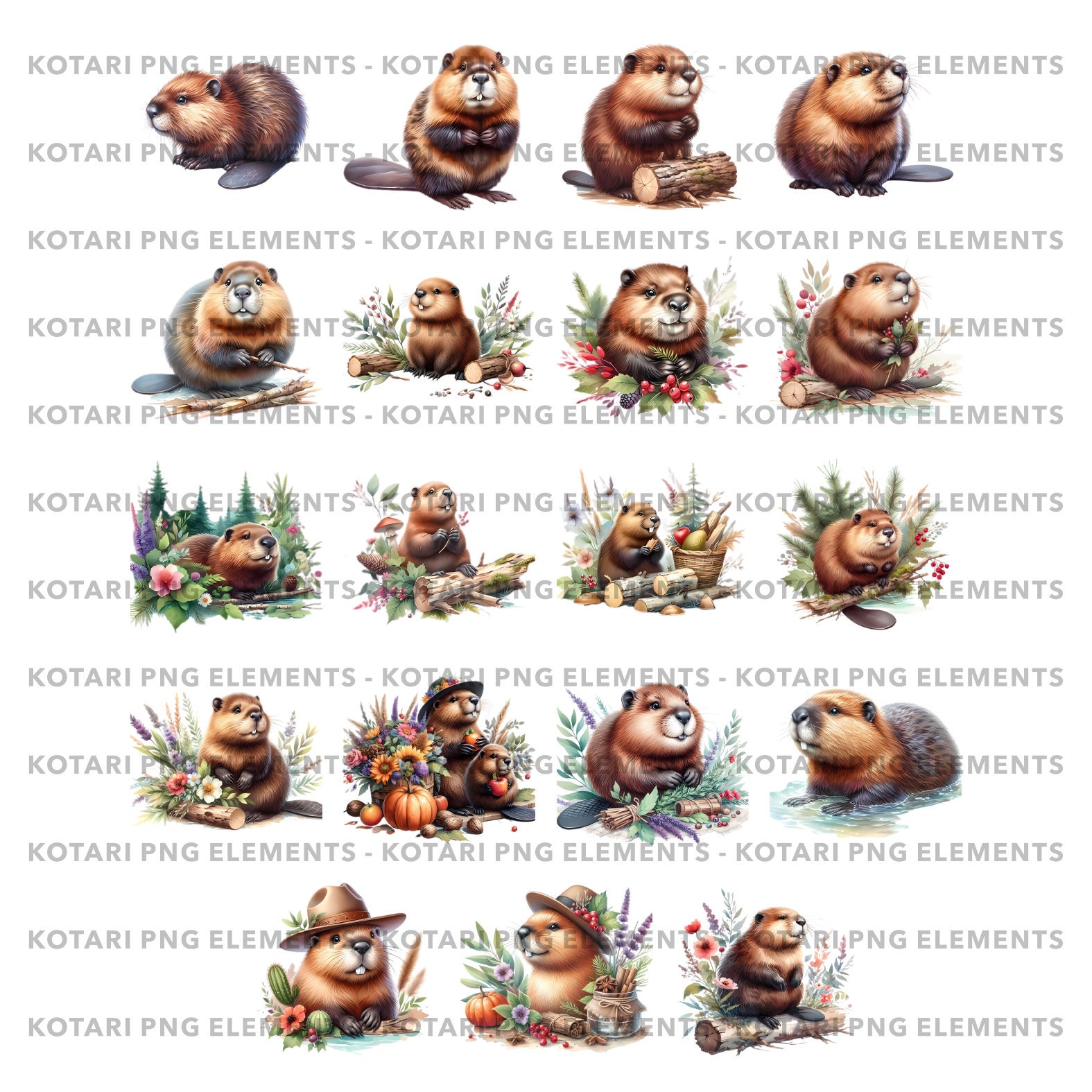 Beavers Transparent PNG Clipart Commercial Use - Etsy