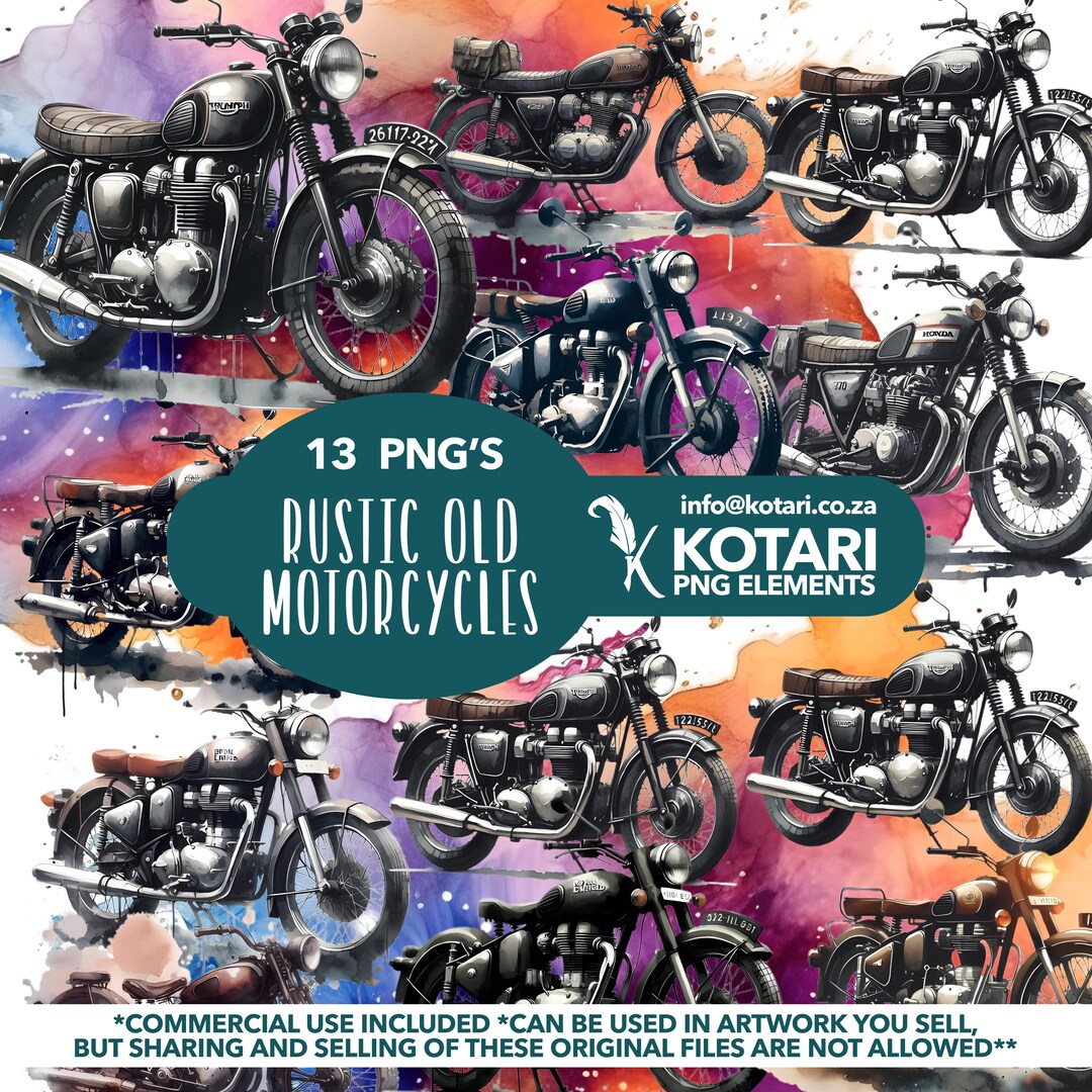 Rustic Old Motorcycles - Transparent PNG Clipart - Commercial Use - Etsy