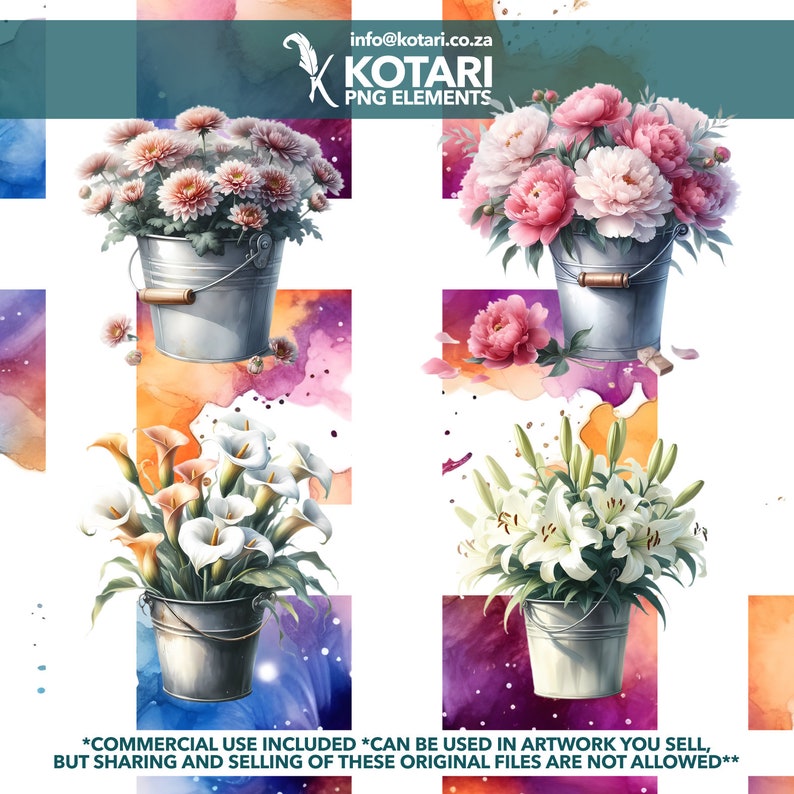 Floral Pail - Transparent PNG Clipart - Commercial Use - Etsy