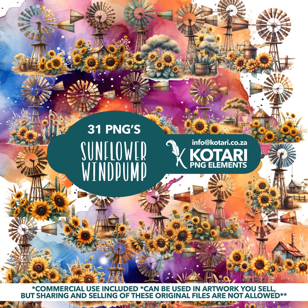 Sunflower Windpump - Transparent PNG Clipart - Commercial Use - Etsy
