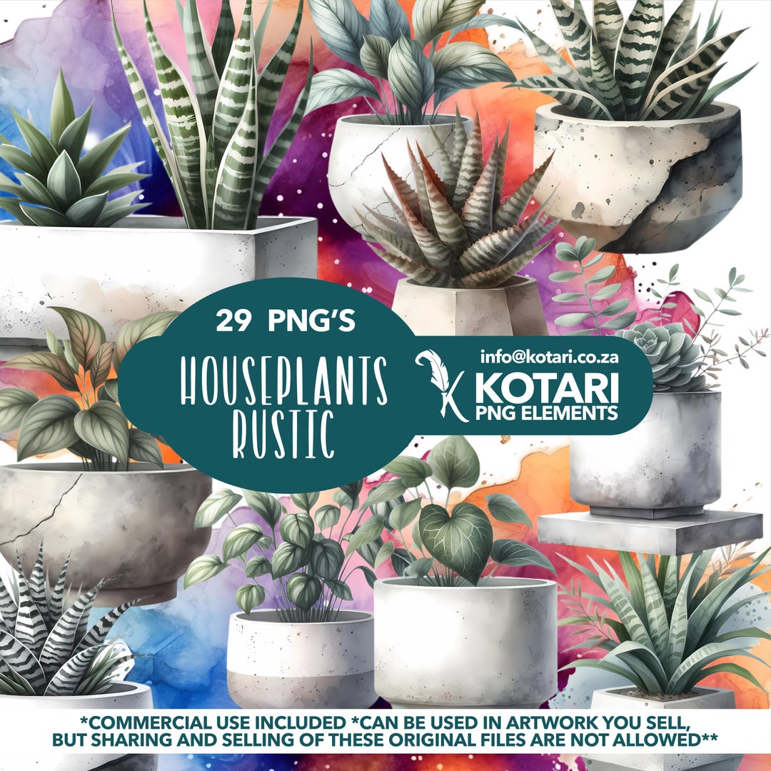 Houseplants Rustic - Transparent PNG Clipart - Commercial Use - Etsy