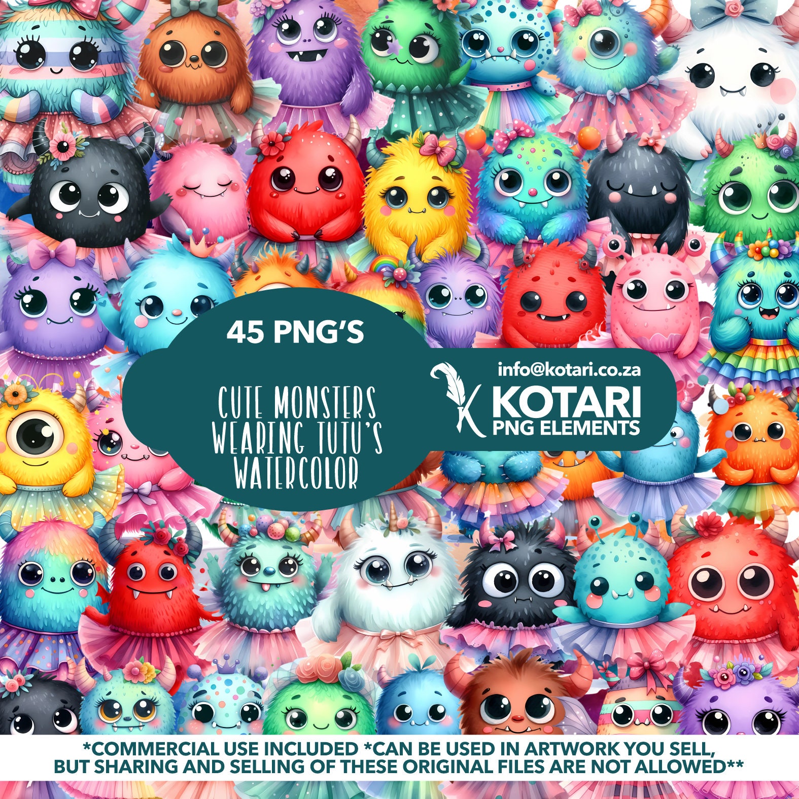 Tutu Monsters - Transparent PNG Clipart - Commercial Use - Etsy