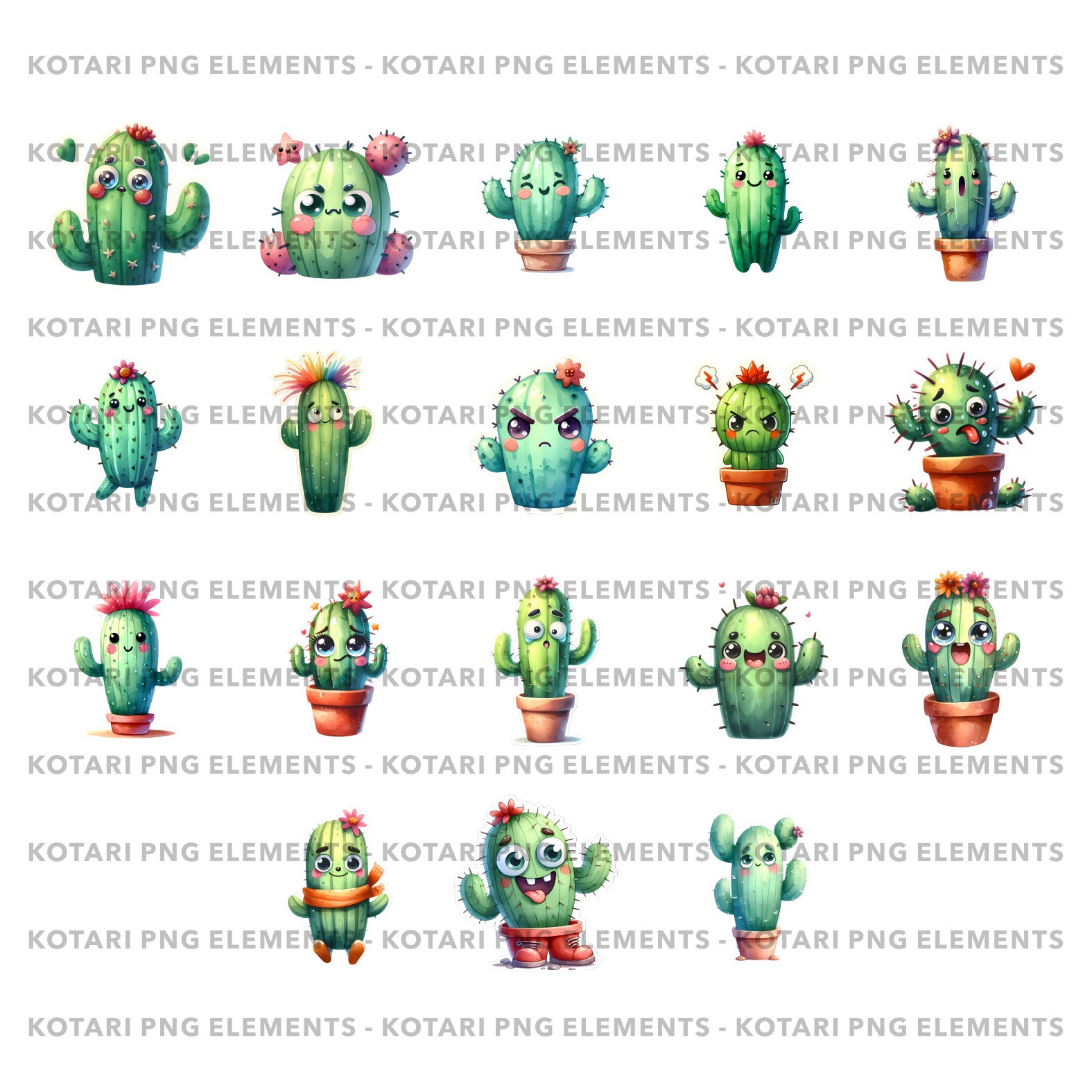 Cute Cactus Stickers – Transparent PNG Clipart, Commercial Use - Etsy