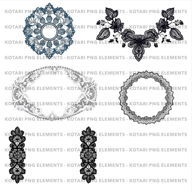 Lace Pieces - Variety - Transparent PNG Clipart - Commercial Use - Etsy