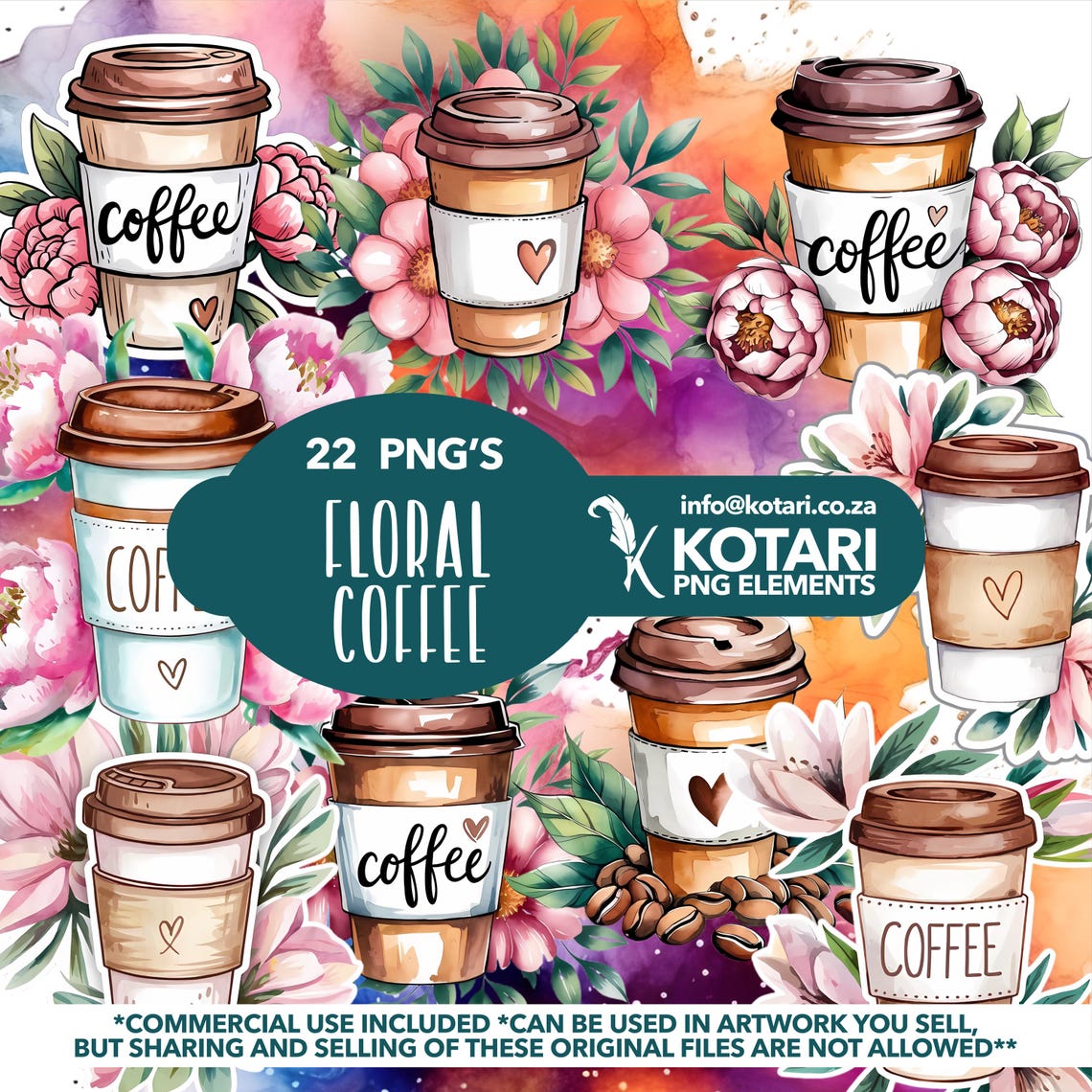 Floral Coffee - Transparent PNG Clipart - Commercial Use - Etsy