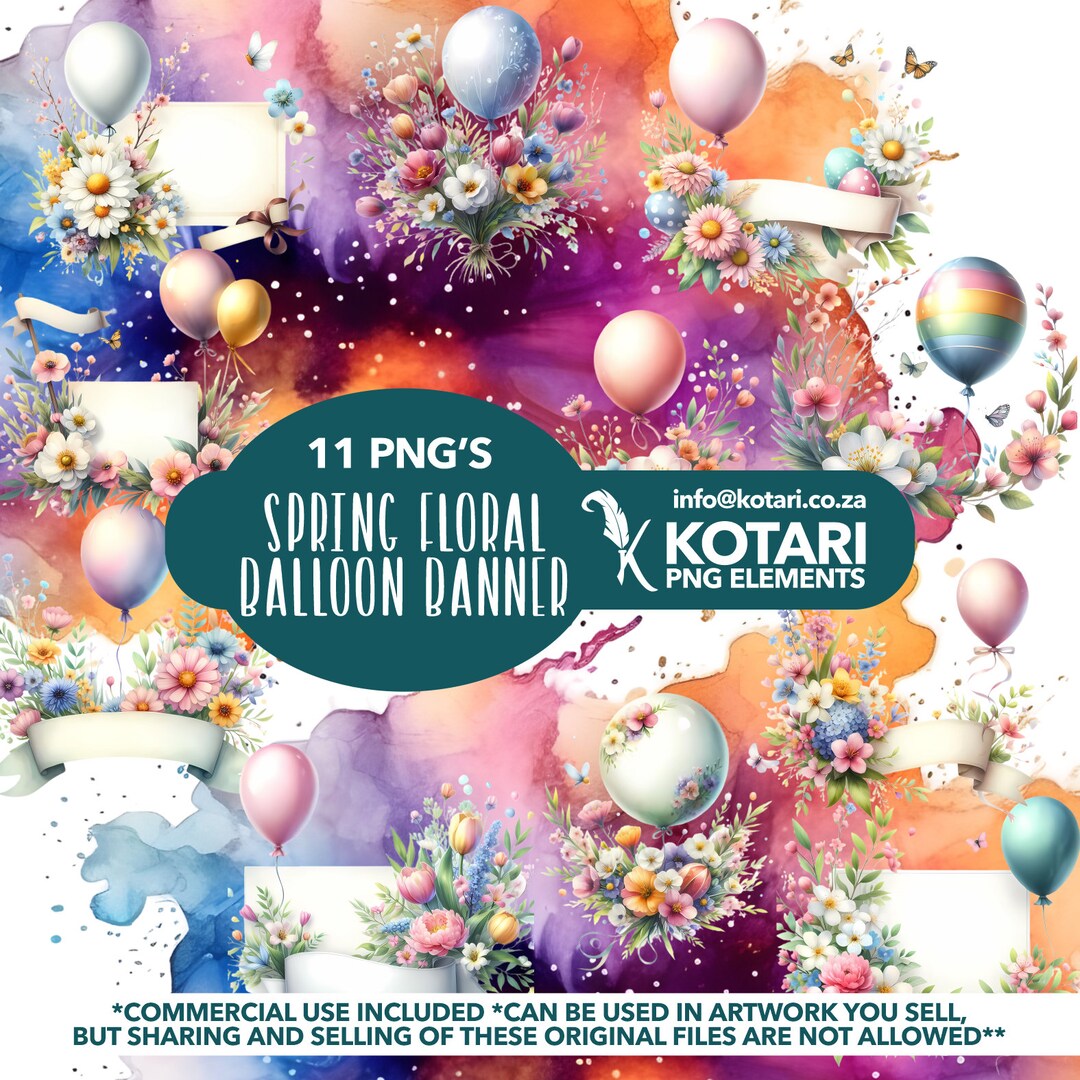 Spring Balloon Banners - Transparent PNG Clipart - Commercial Use - Etsy