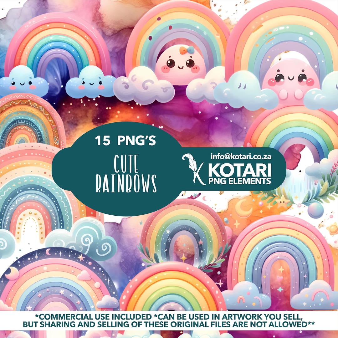 Cute Rainbows - Transparent PNG Clipart - Commercial Use - Etsy