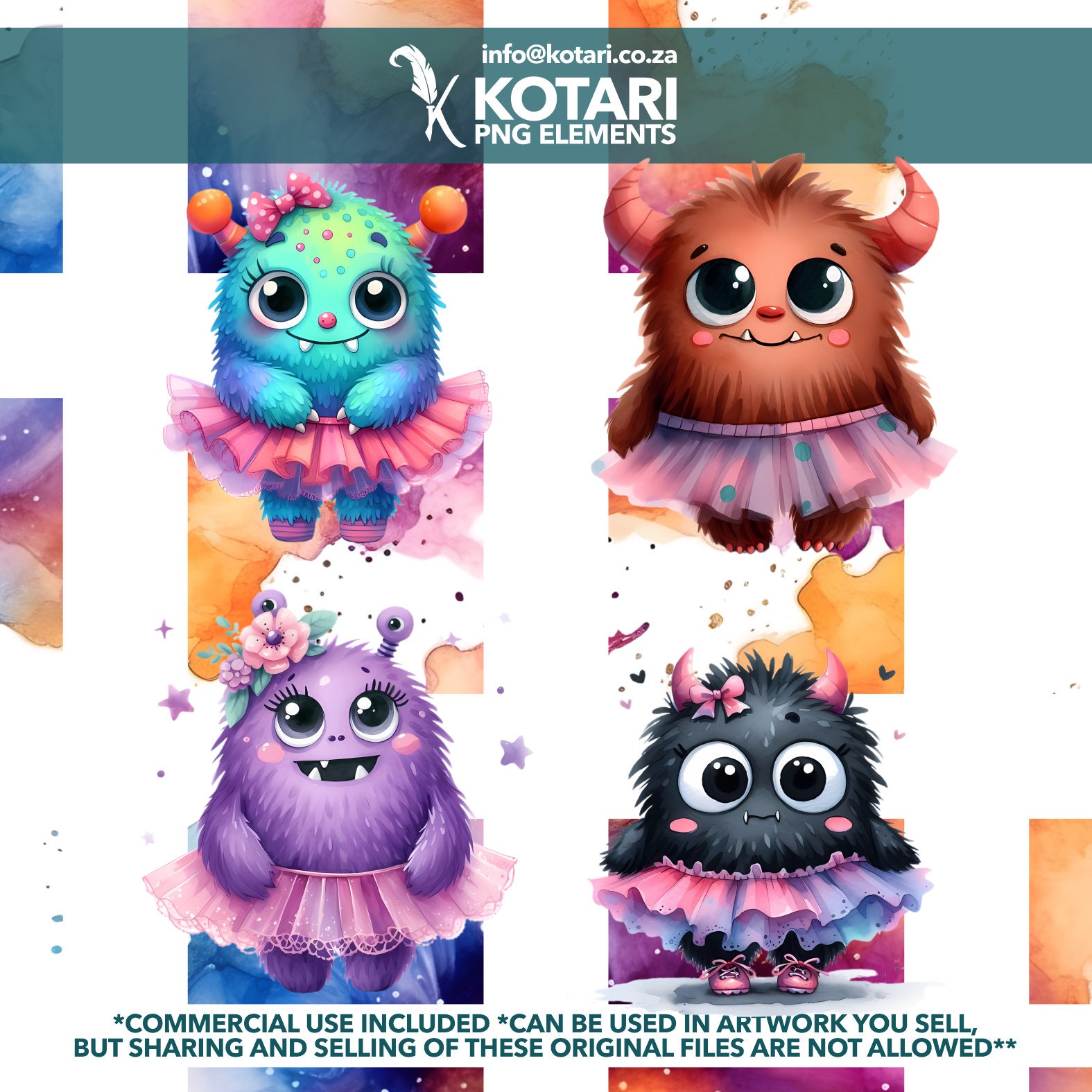 Tutu Monsters - Transparent PNG Clipart - Commercial Use - Etsy